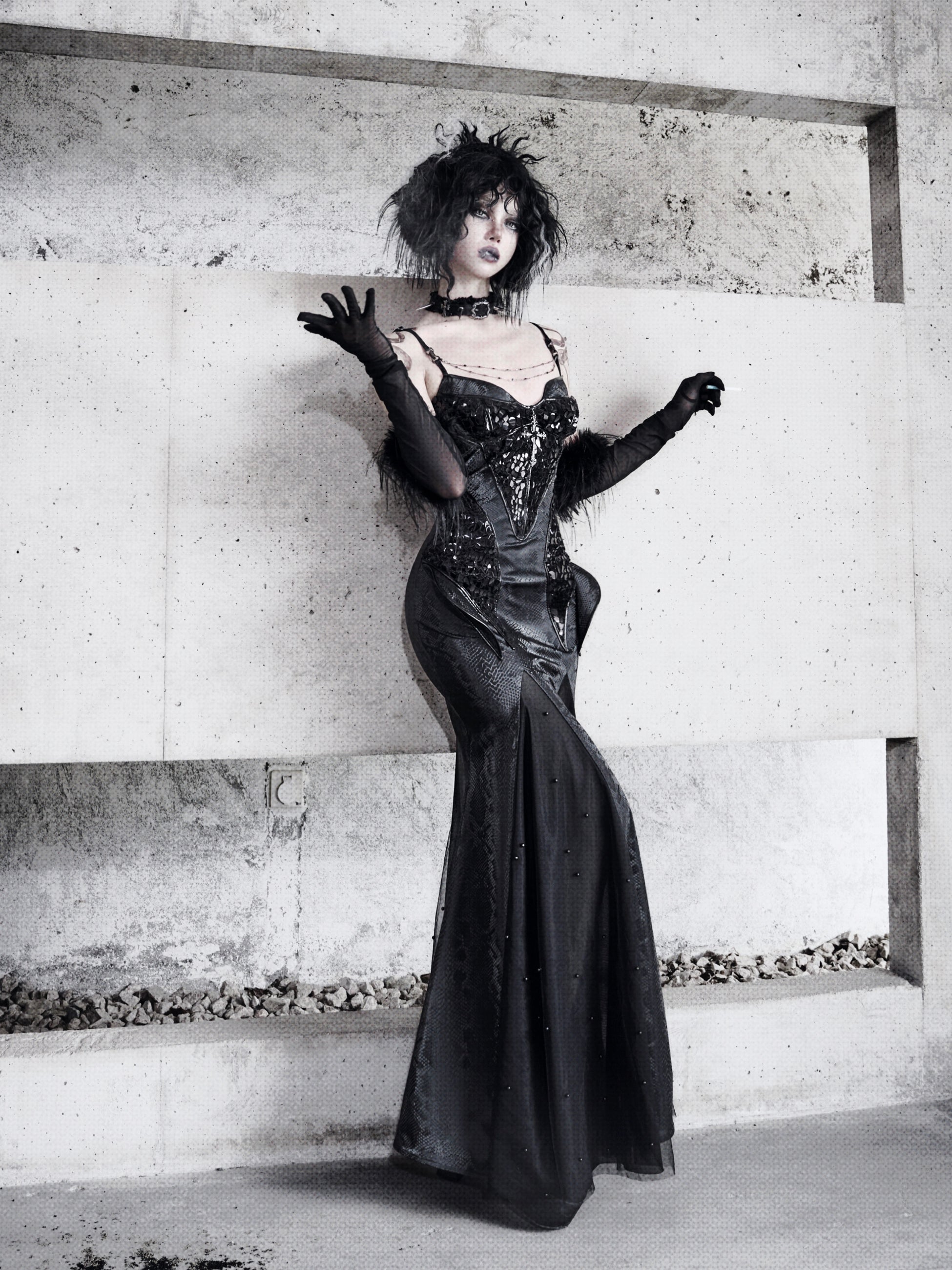 [Blood Supply] Shadow Stalker Gothic Bodycon Cami Dress with Mermaid H ...